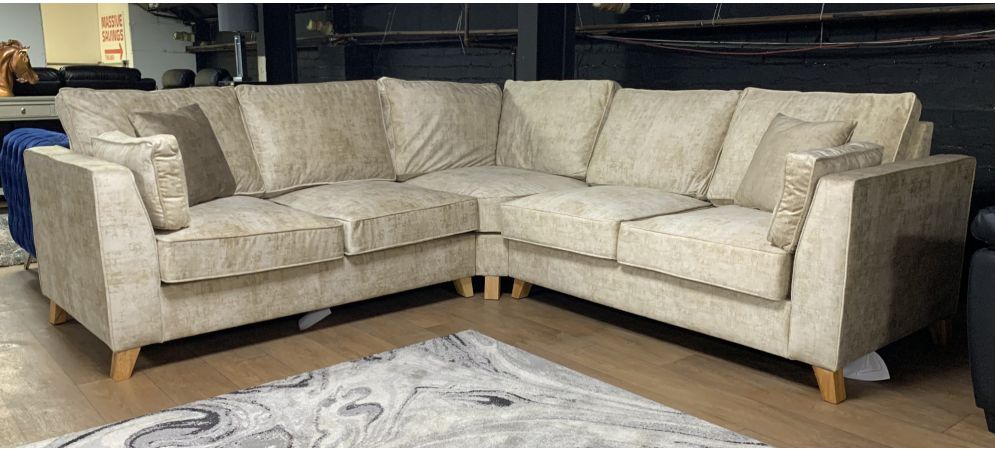 Vincent 2C2 Cream Fabric Corner Sofa With Wooden Legs Ex Display Showroom Model 51026 Online Sofa Wholesale