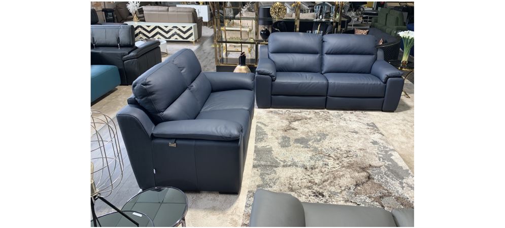 Blue leather sofa set store